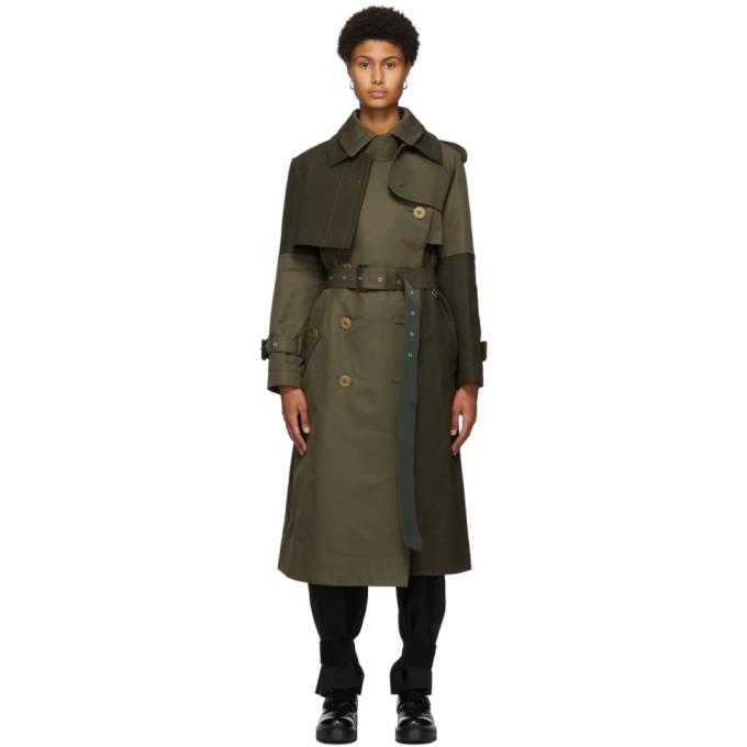 Sacai Khaki Gabardine Two-Tone Trench Coat – BlackSkinny